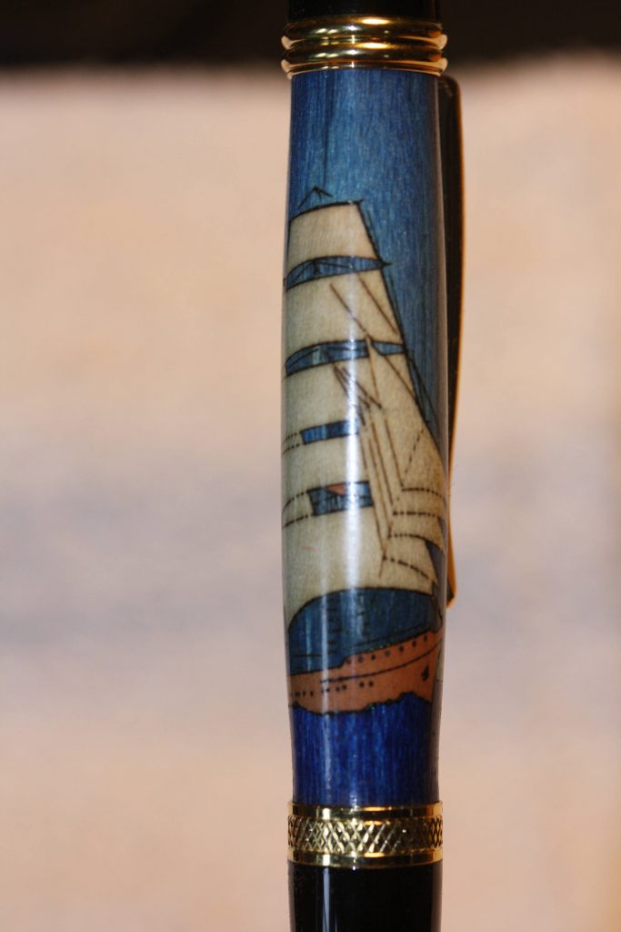 Handcrafted Tall Ship Inlayed Pen in a Black Velour Case | Schooner ...