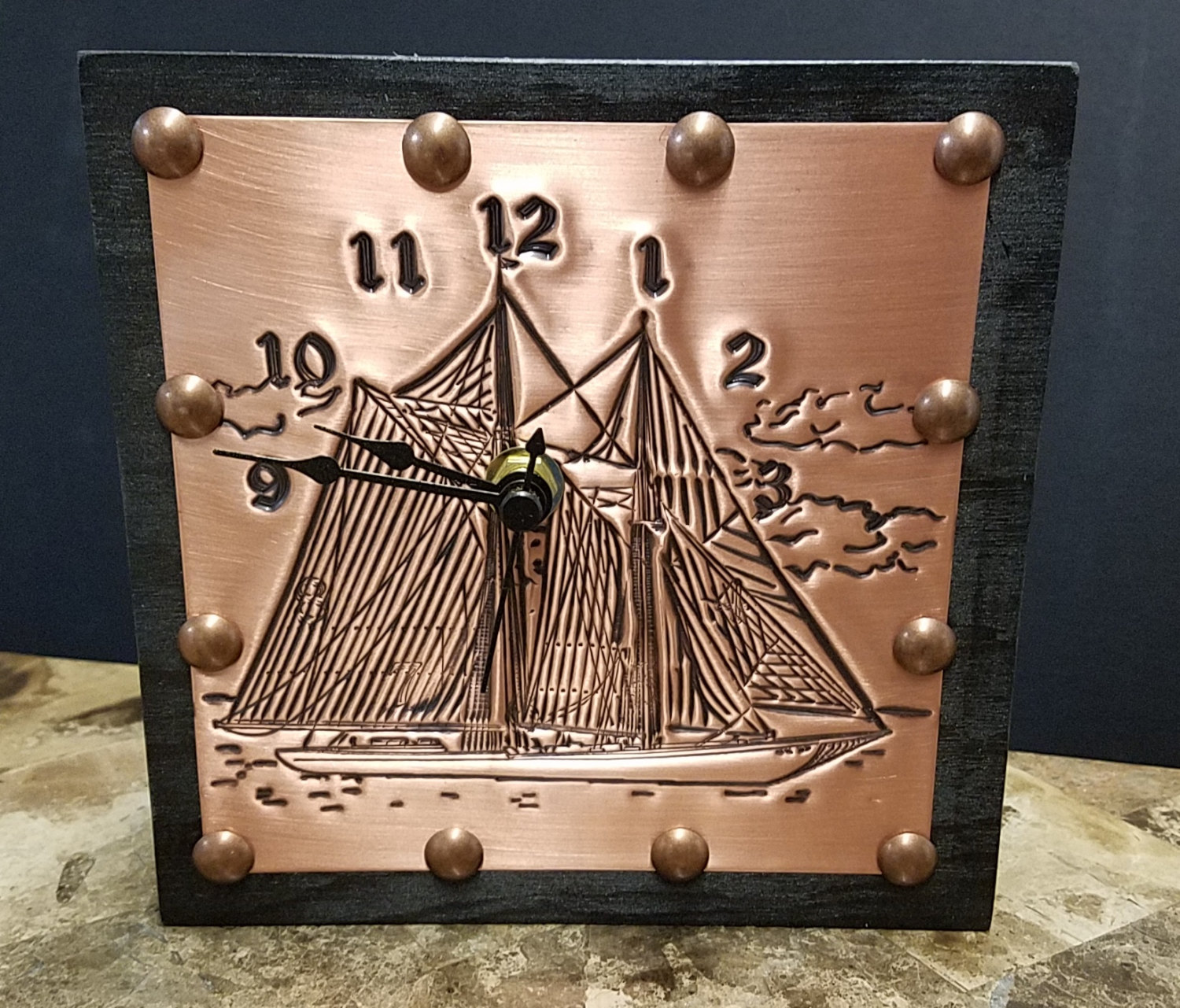 Ship Clock engraved on copper, Copper Clock, Schooner Clock, Nautical ...