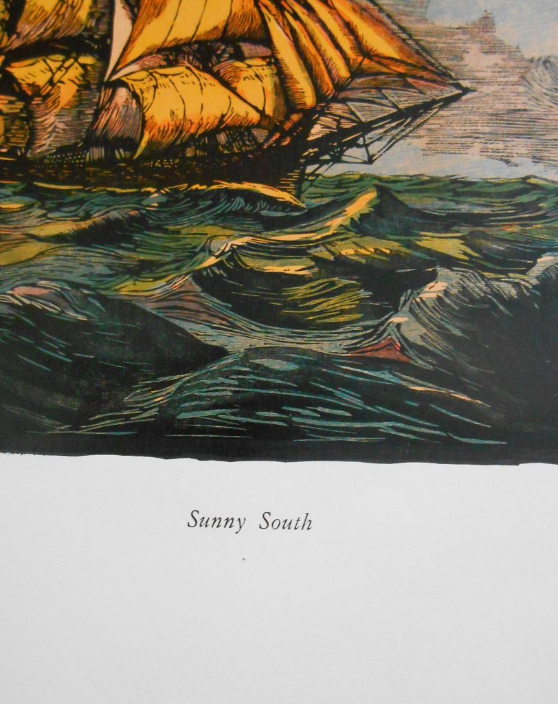 Clipper Ship Sunny South, nautical art print, 1936 Vintage Wood ...