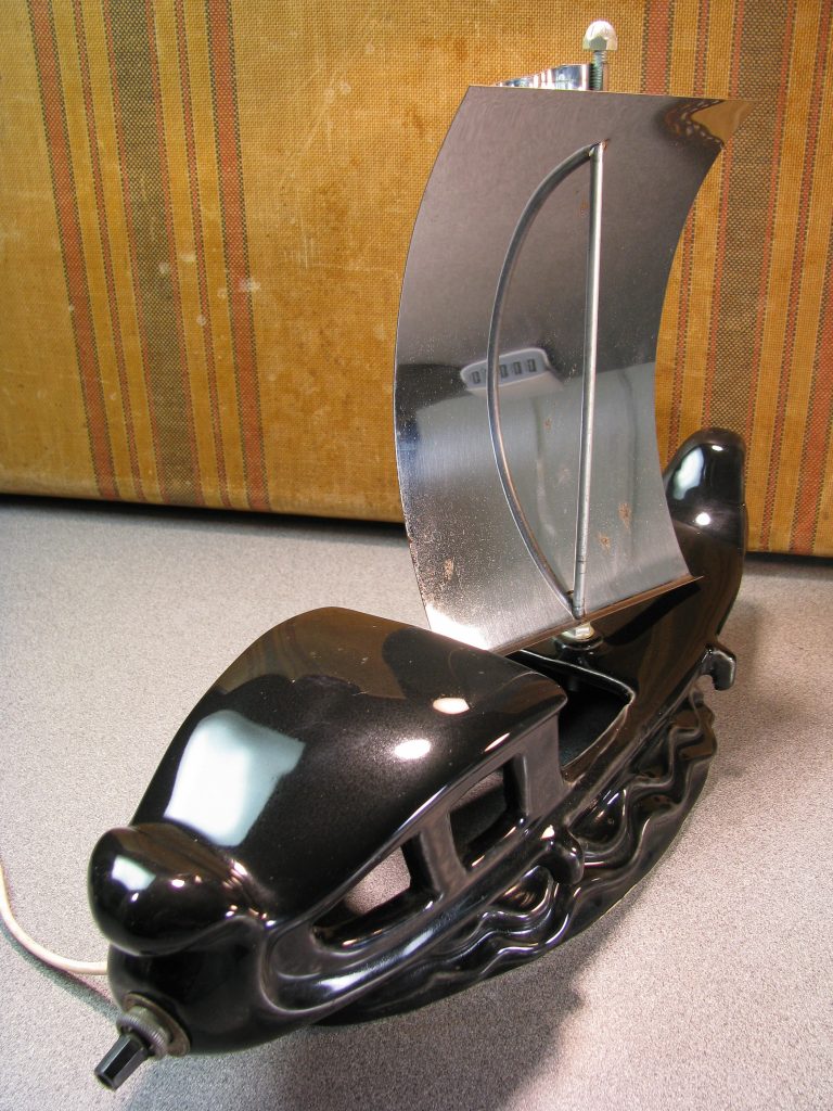 Large Ceramic Ship With Metal Sail TV Light | Schooner Chandlery