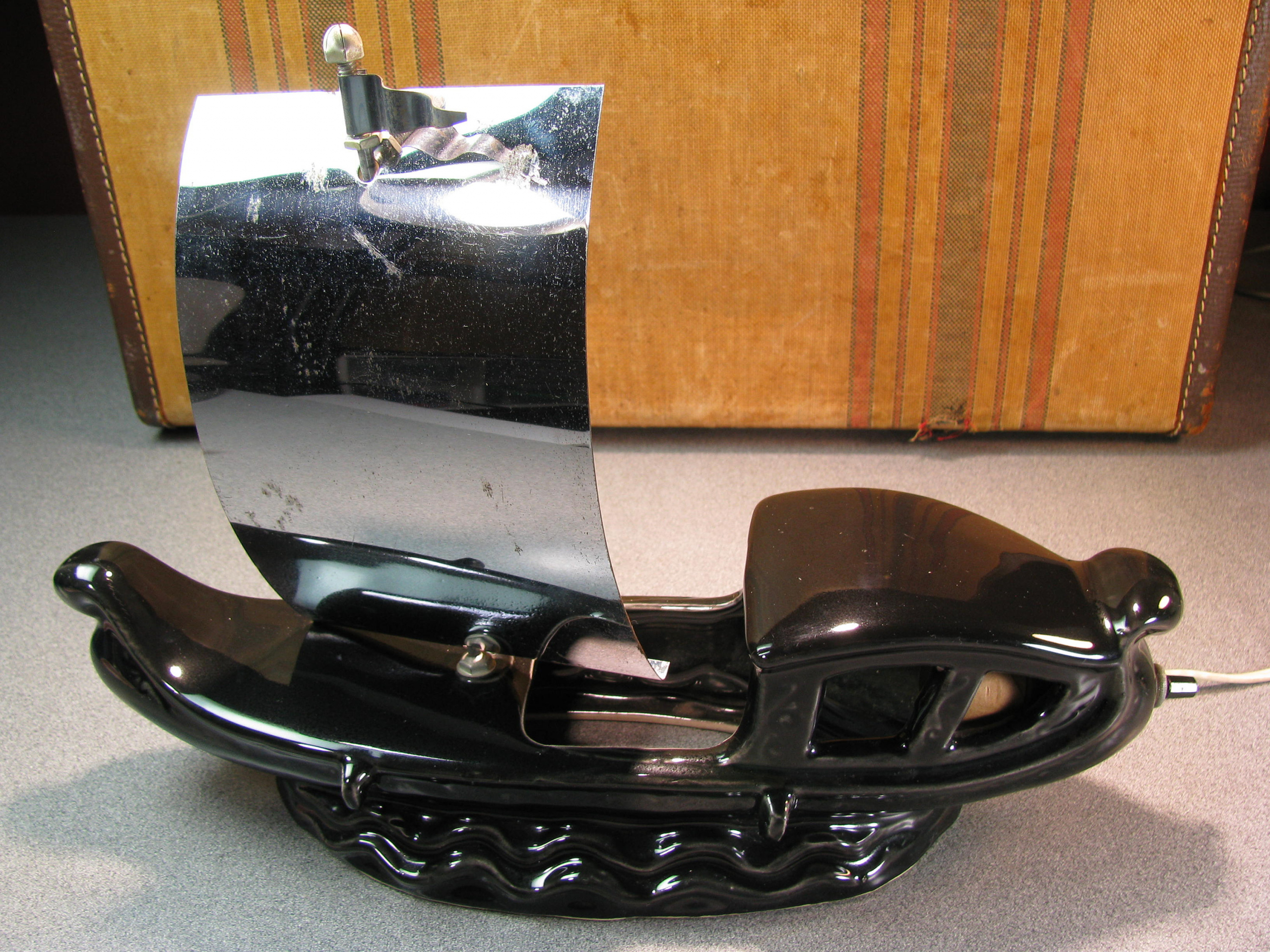 Large Ceramic Ship With Metal Sail TV Light | Schooner Chandlery