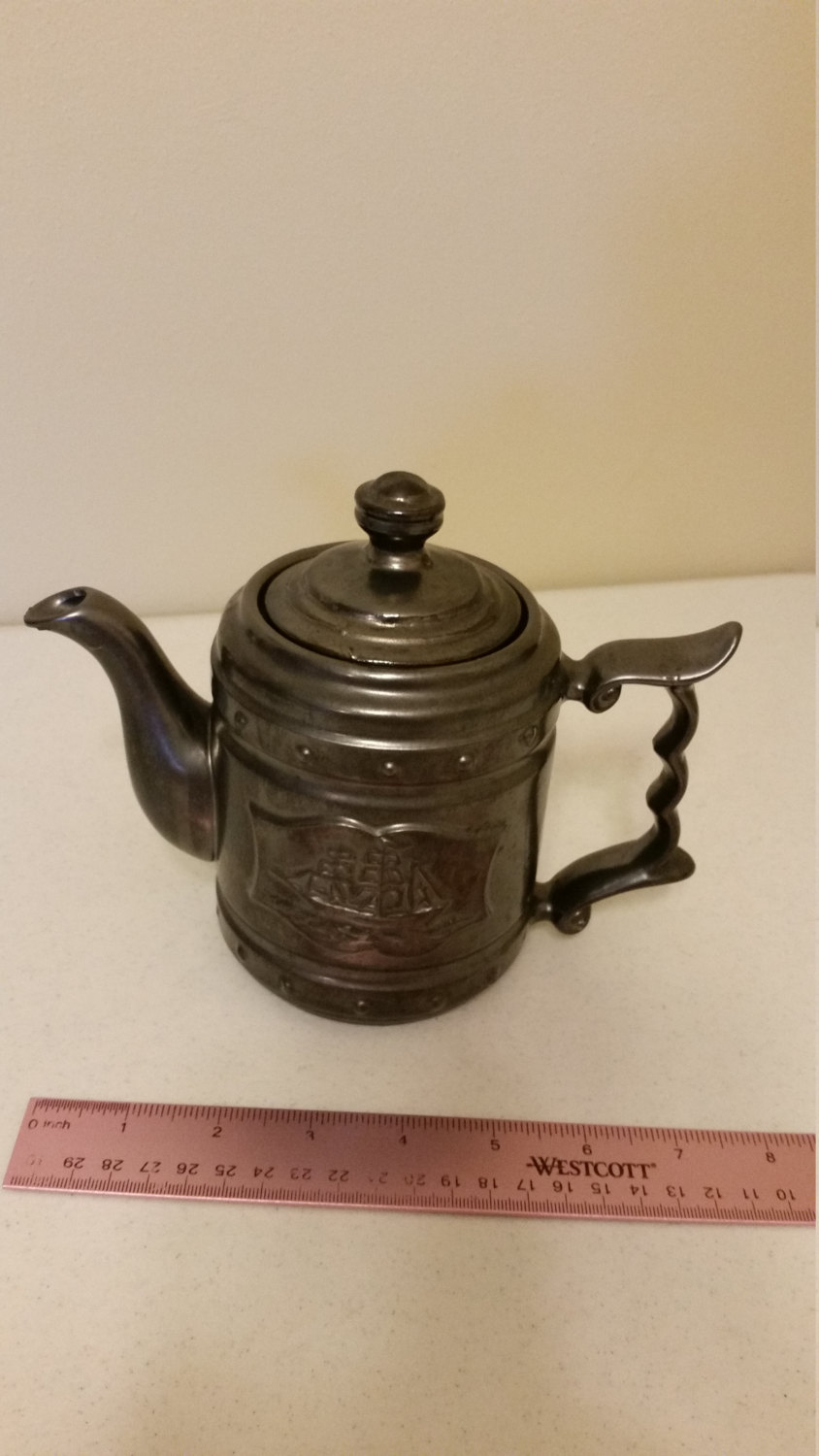 vintage clipper ship teapot - black barrel design - nautical art ...