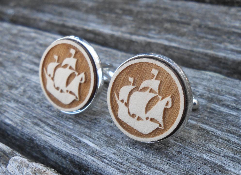 Wood Sailboat Cufflinks. Laser Engraved. Wedding, Men's, Groomsmen Gift ...
