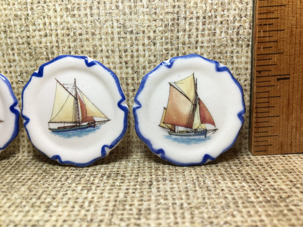 3 Tiny SAILBOAT Plates, Ships Sailing Boats Dish Plate Maritime Masted ...