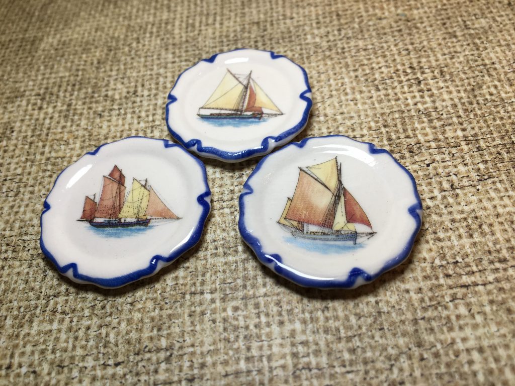 3 Tiny SAILBOAT Plates, Ships Sailing Boats Dish Plate Maritime Masted ...