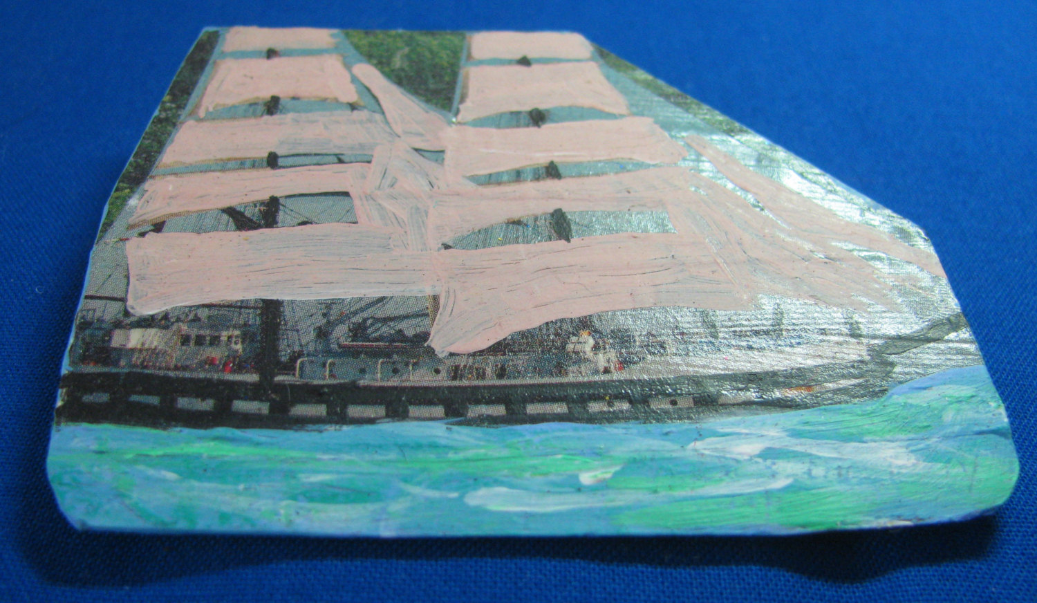 Handmade Art Collage Pin - Ship | Schooner Chandlery