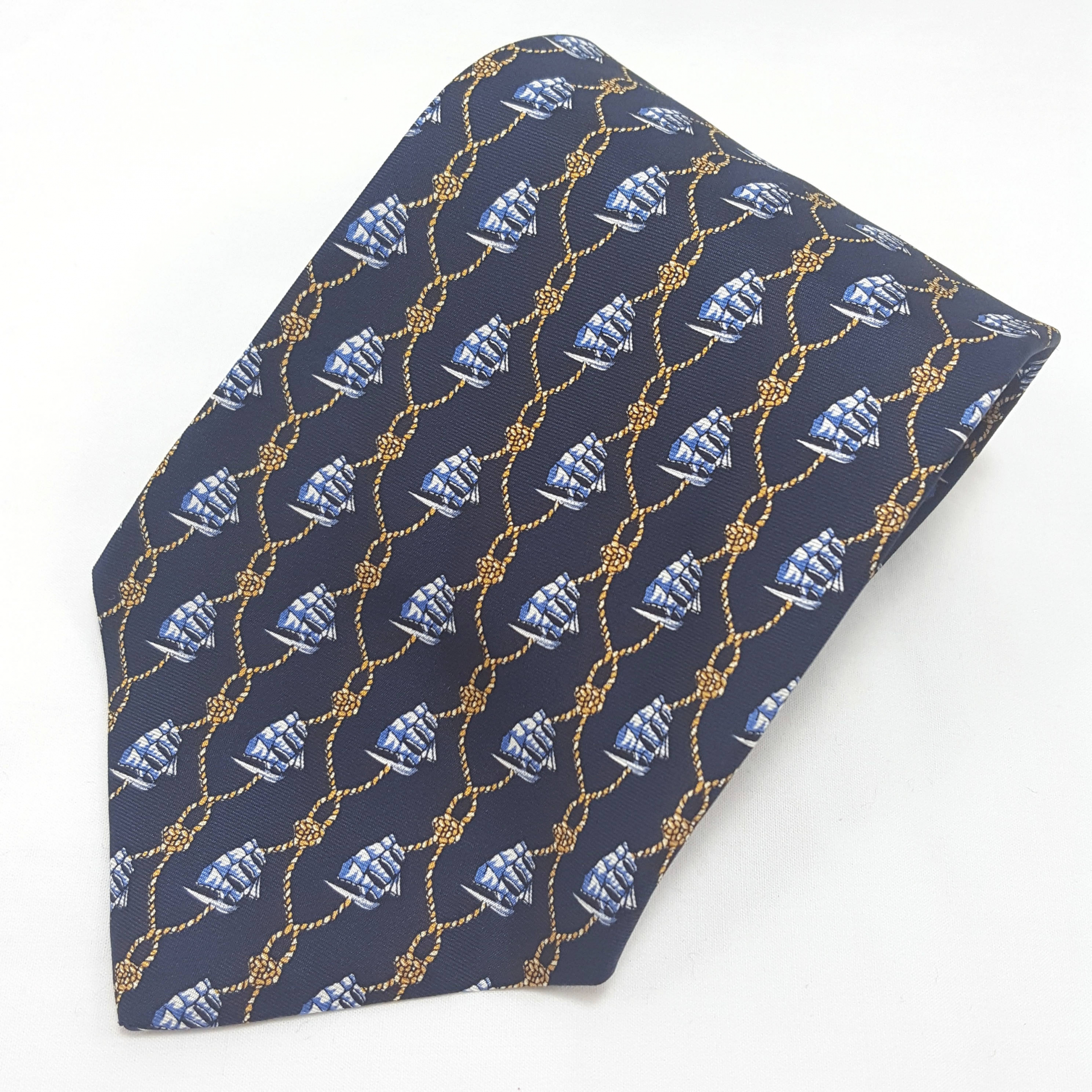 Vintage Sailing Ship Necktie- Navy Blue Silk Tie- Nautical Tie- Sailing ...