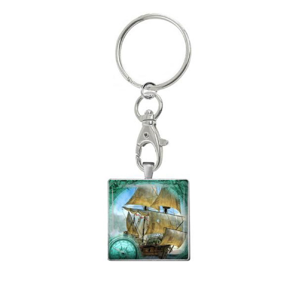 Old World Ship Key Ring, Square or Round Key Holder, Maritime Art Photo ...