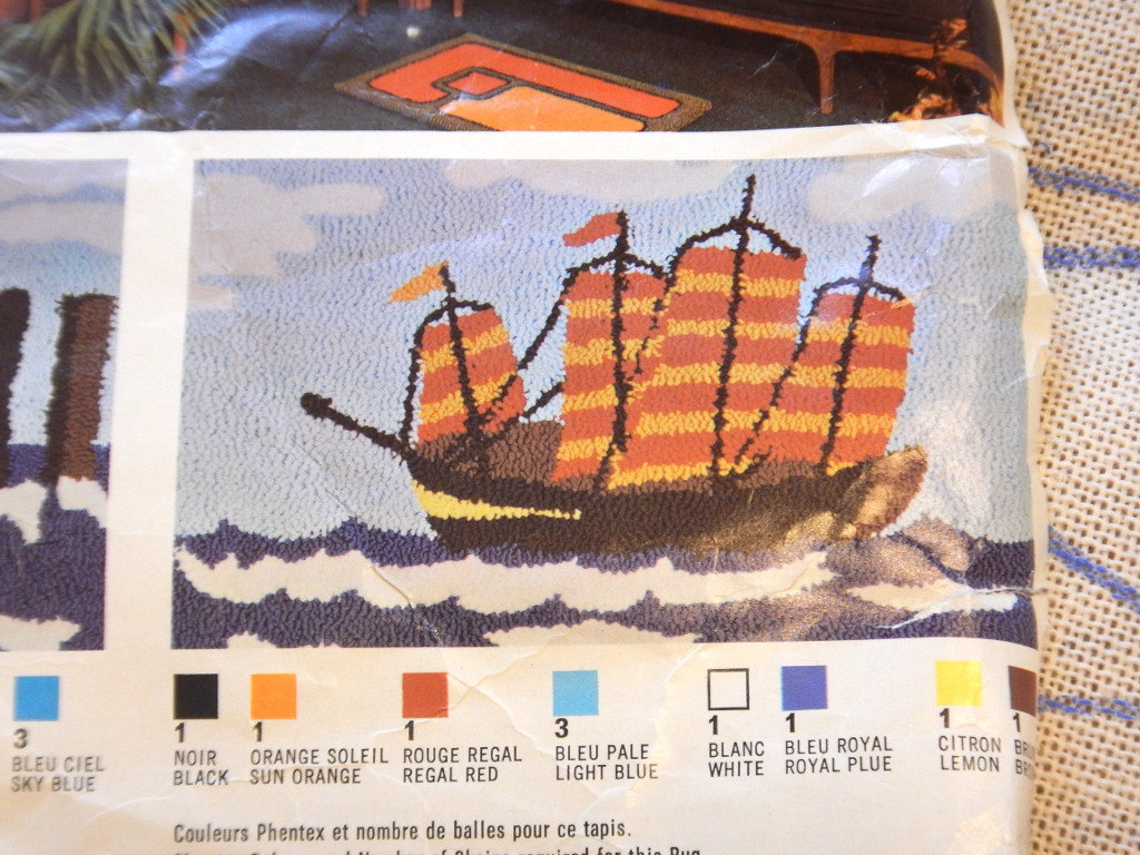 1970s Phentex Printed Punch Needle Embroidery Canvas Rug-Wall Hanging 2 ...