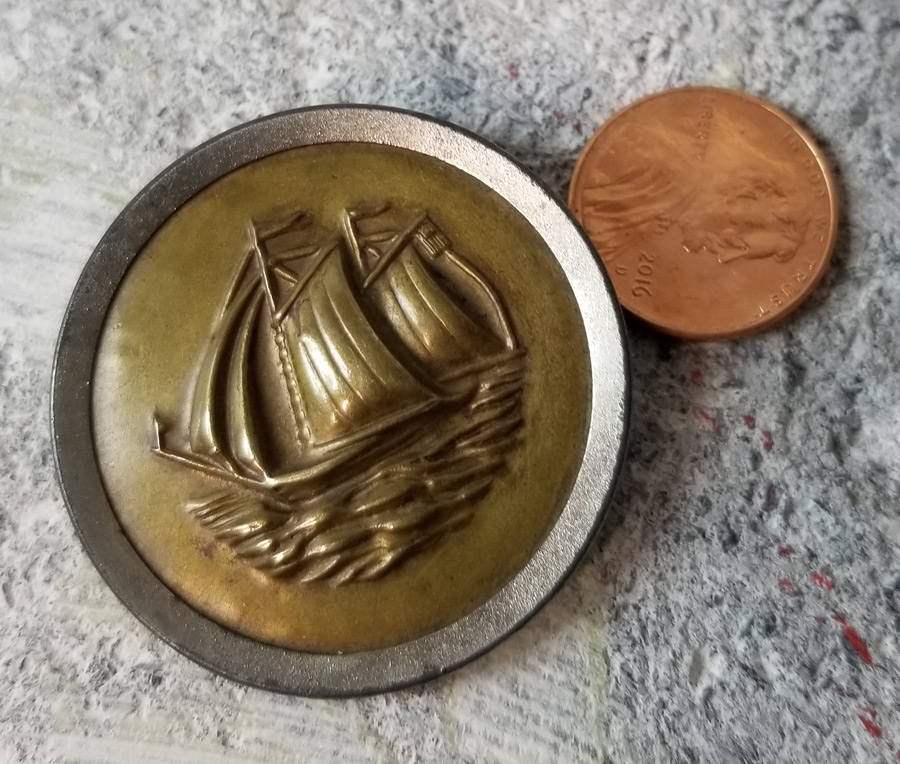 Fabulous Antique Brass Boat Picture Button ~ Schooner Sailing Ship ...
