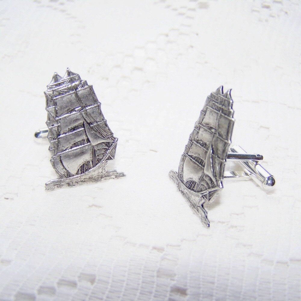 Clipper Ship Cuff Links - 18th Century Schooner - Silver - Sailing ...
