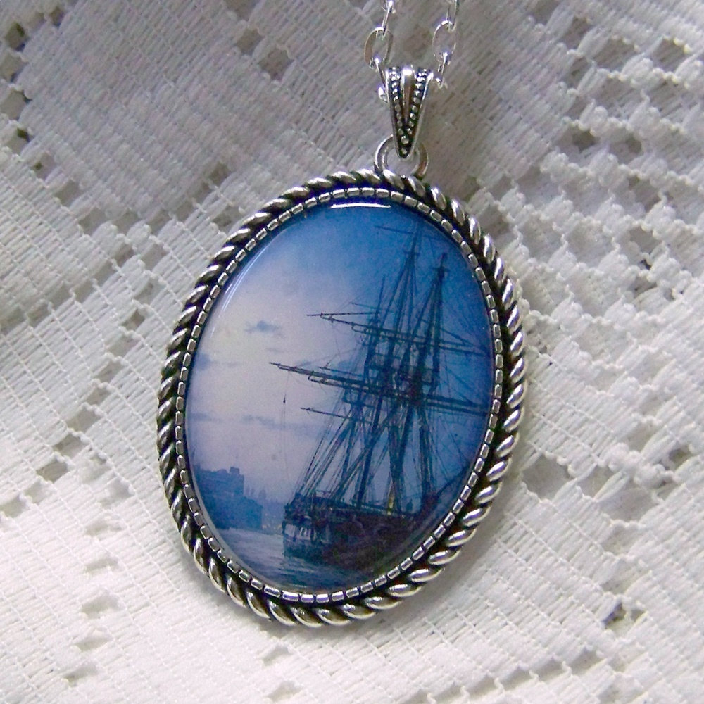 Clipper Ship Silver Rope Pendant, Nautical Home Port, Tall Ship ...