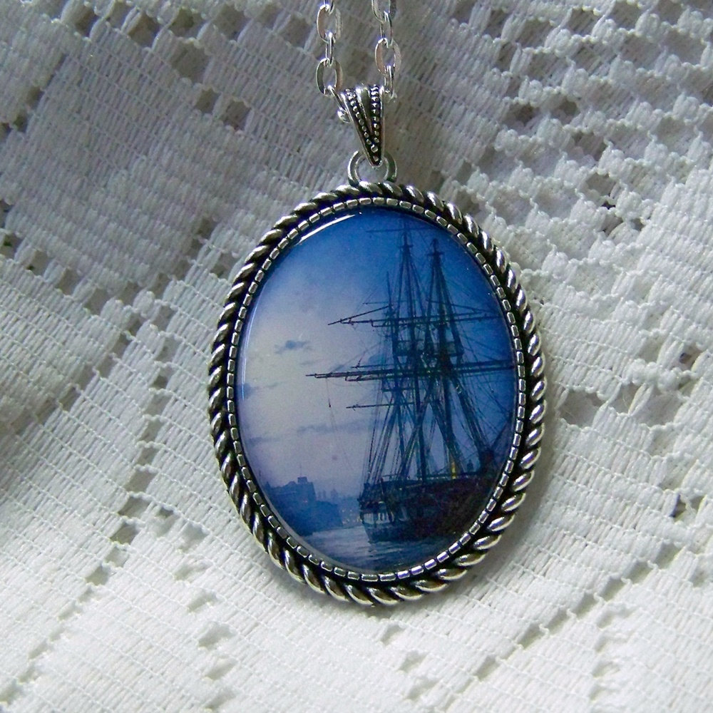 Clipper Ship Silver Rope Pendant, Nautical Home Port, Tall Ship ...