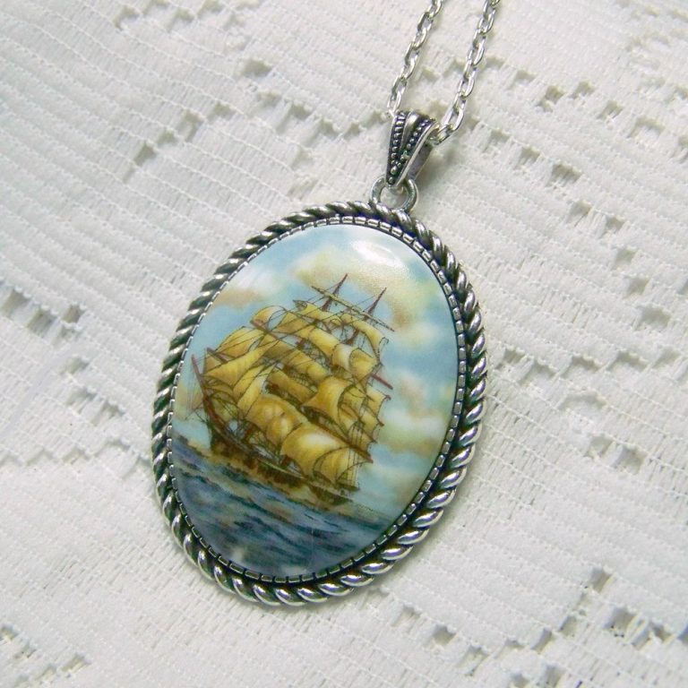 Clipper Ship Silver Rope Pendant, Nautical Schooner, Tall Ship Necklace ...