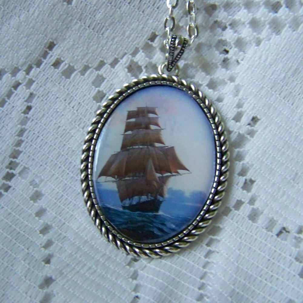 Windjammer Blue Sea Jewelry, Full Sail Clipper Ship, Nautical Schooner ...