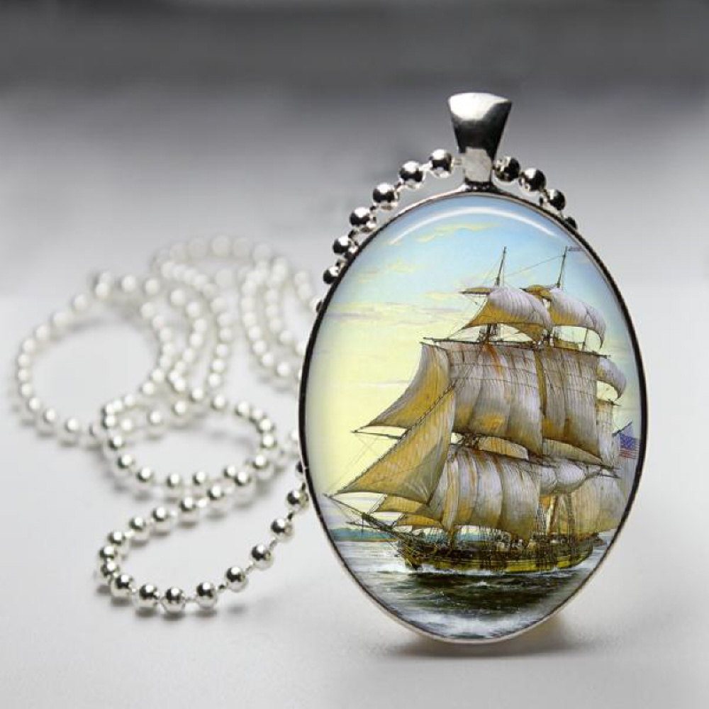 Tall Ship Large Pendant - Schooner - Nautical Art Necklace - Steampunk ...