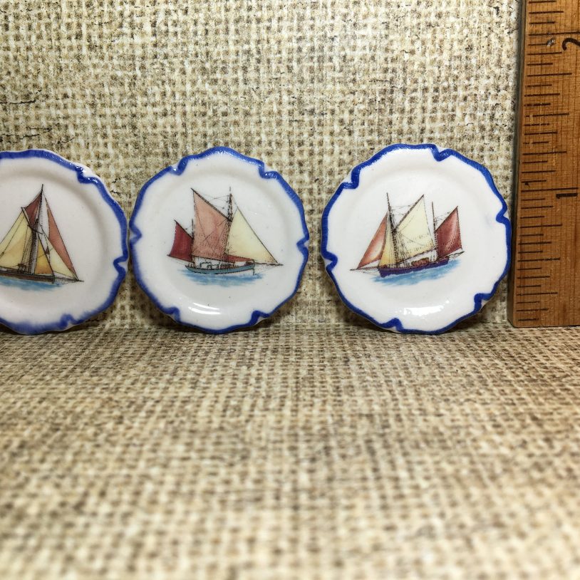 3 Tiny SAILBOAT Plates, Ships Sailing Boats Dish Plate Maritime Masted ...
