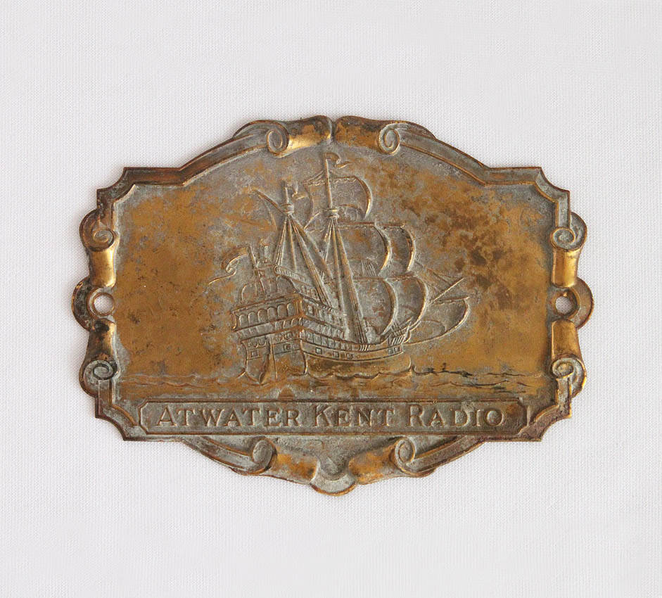 Antique Brass Brand Nameplate for Atwater Kent Radio with Repousse ...