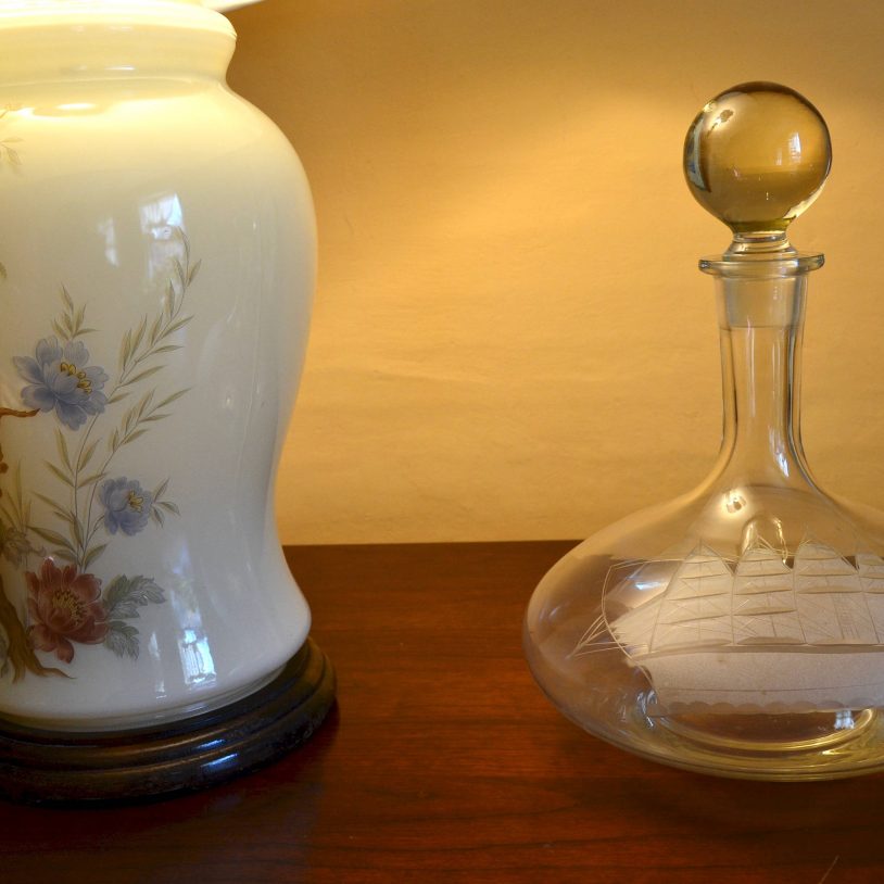 Ships Decanter. Port Decanter with Crystal Stopper. Etched Glass ...