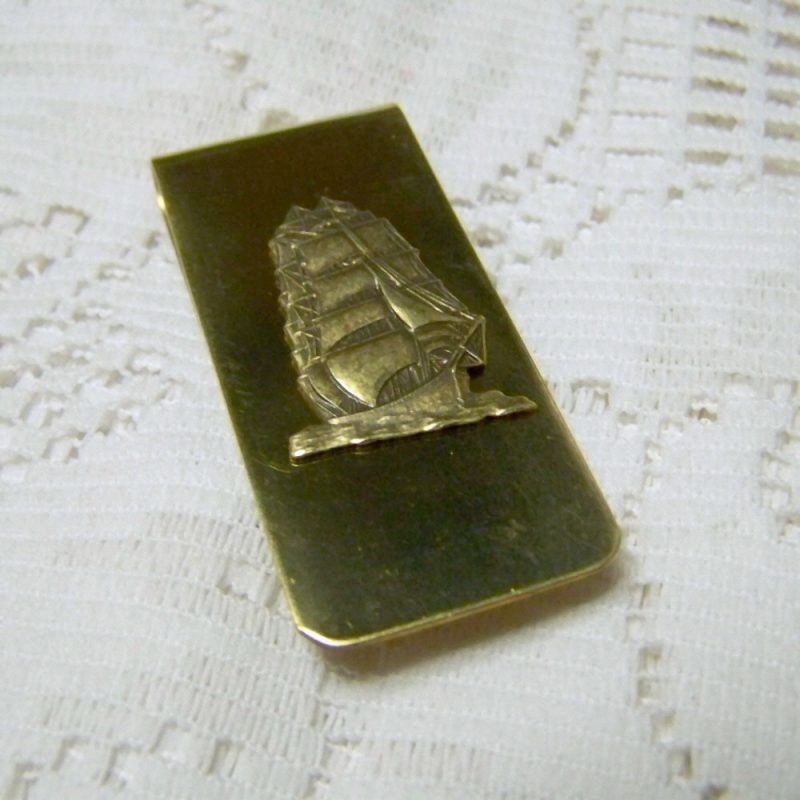 NAUTICAL Money Clip Tall Ship Vintage Solid Brass, Distressed Brass ...