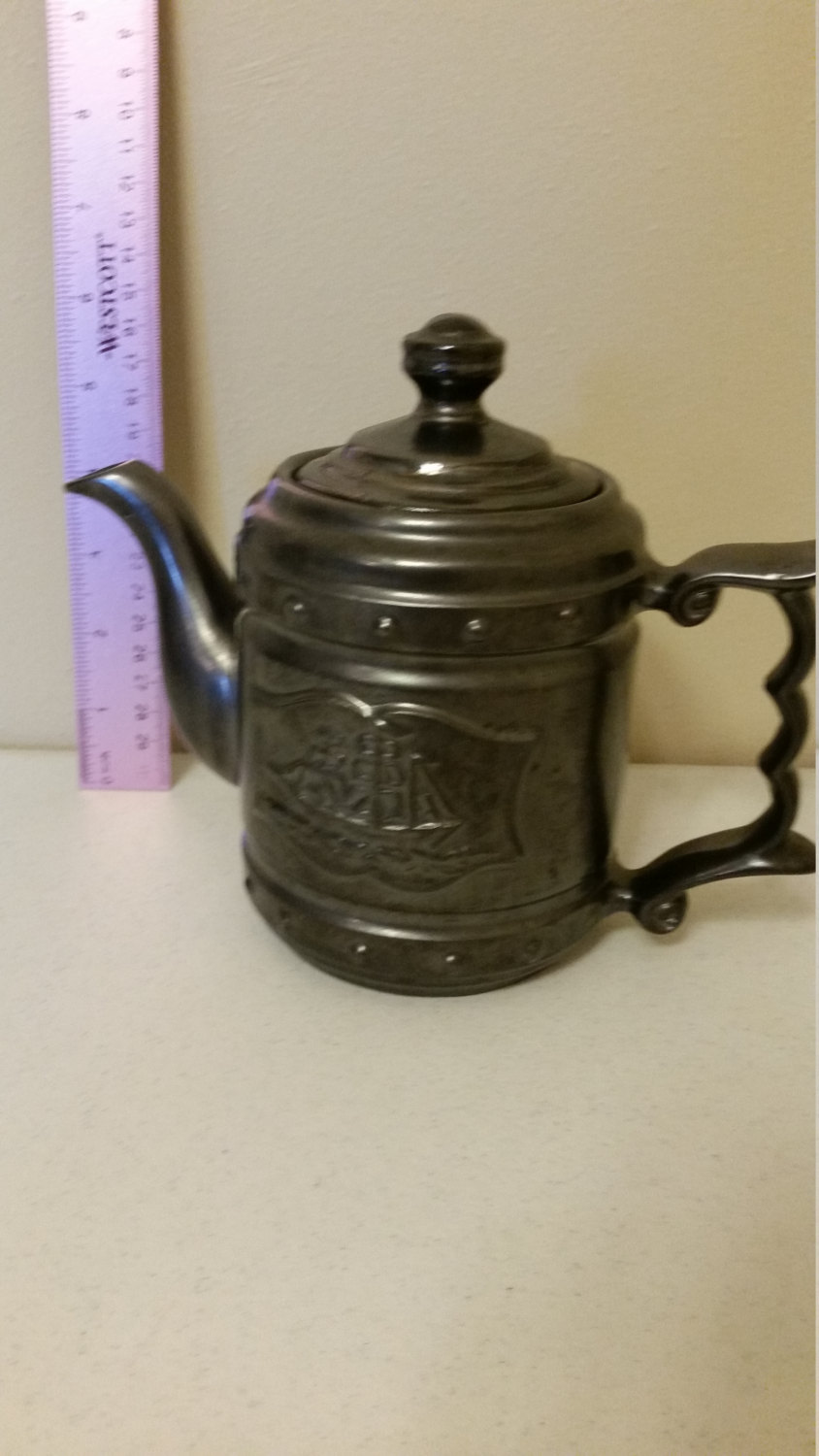 vintage clipper ship teapot - black barrel design - nautical art ...