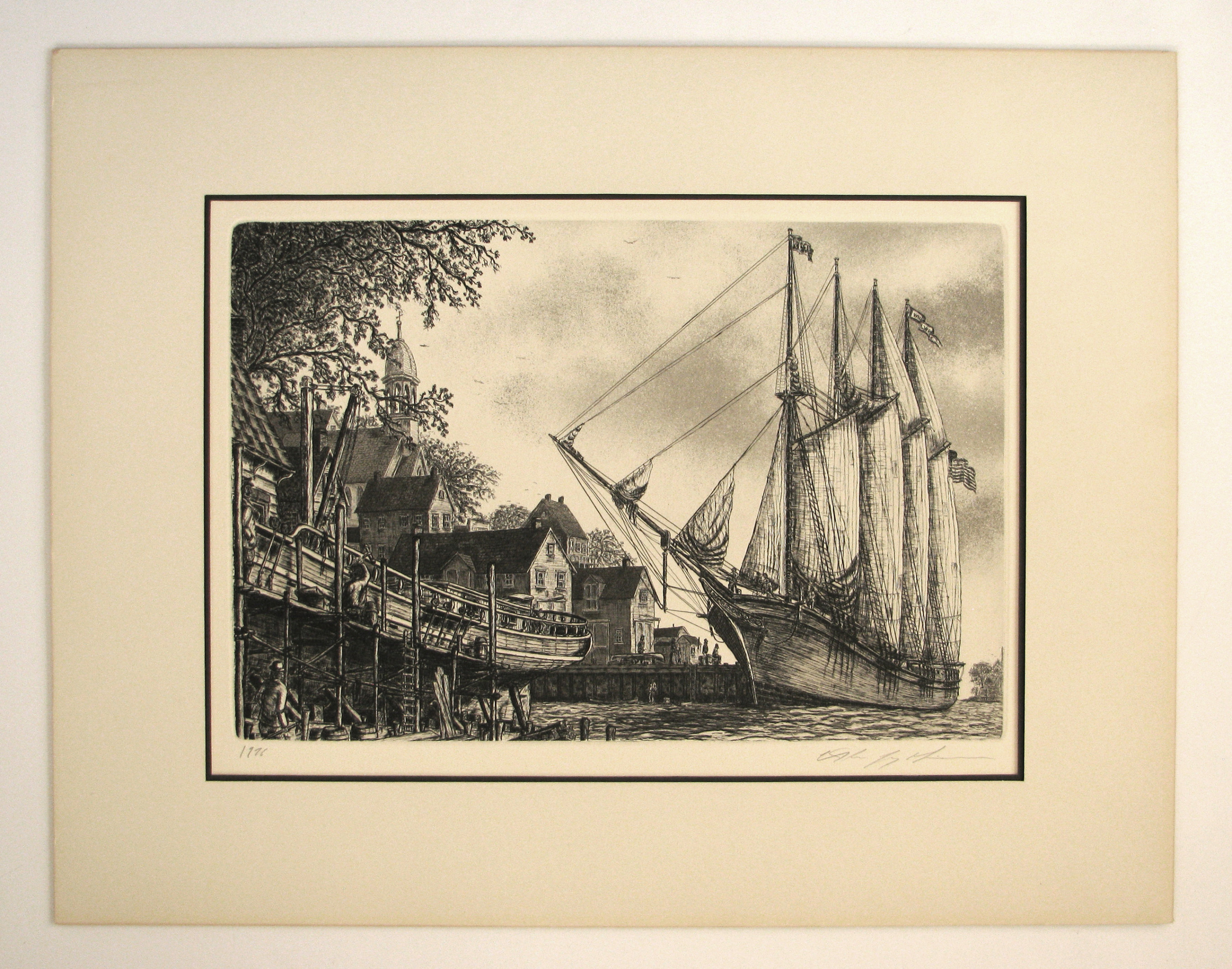 Alan Jay GAINES Original Tall Ships Etching, signed, 1976, large ...