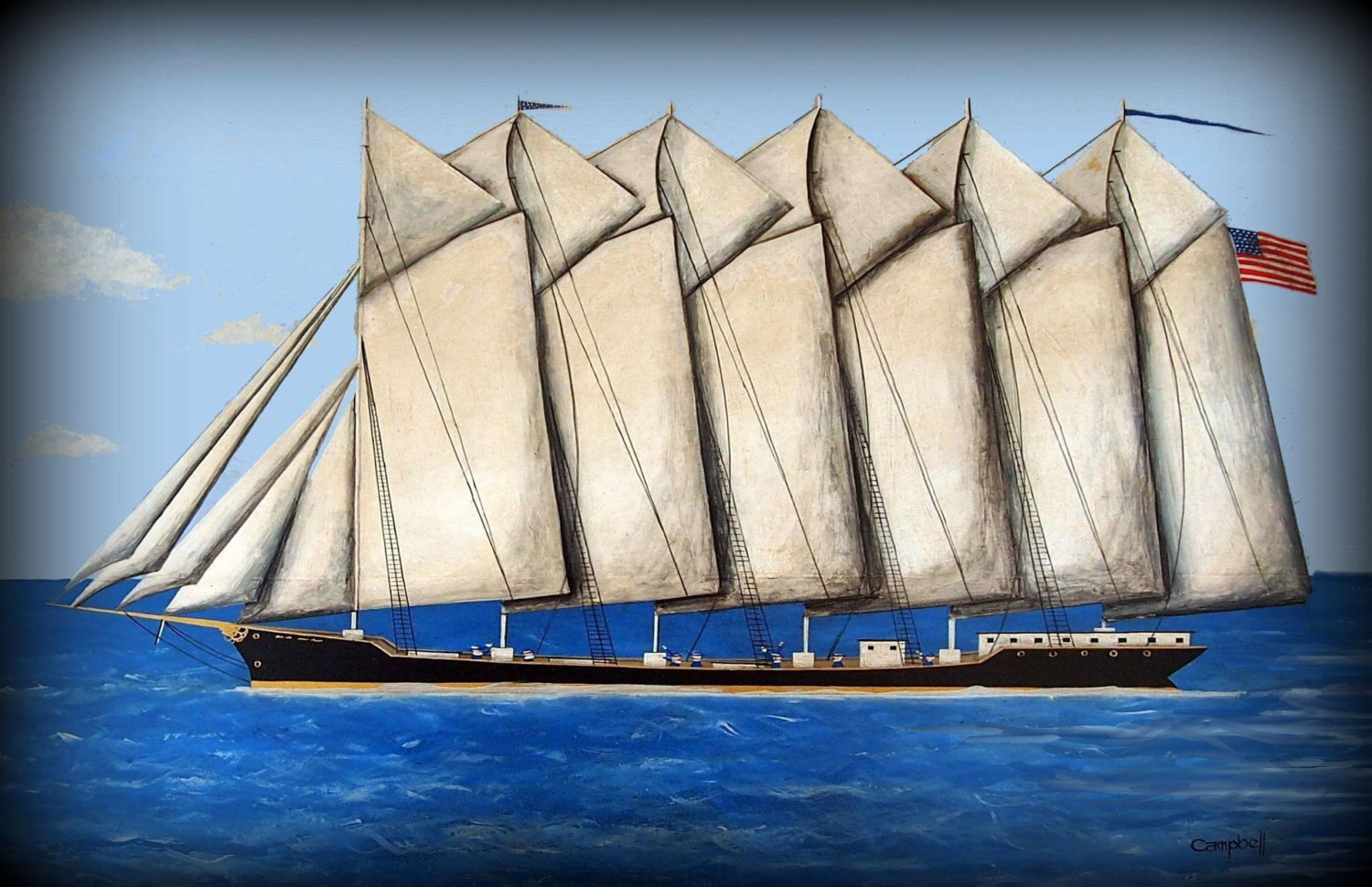 Six Masted Schooner Giclee Print by Tim Campbell | Schooner Chandlery