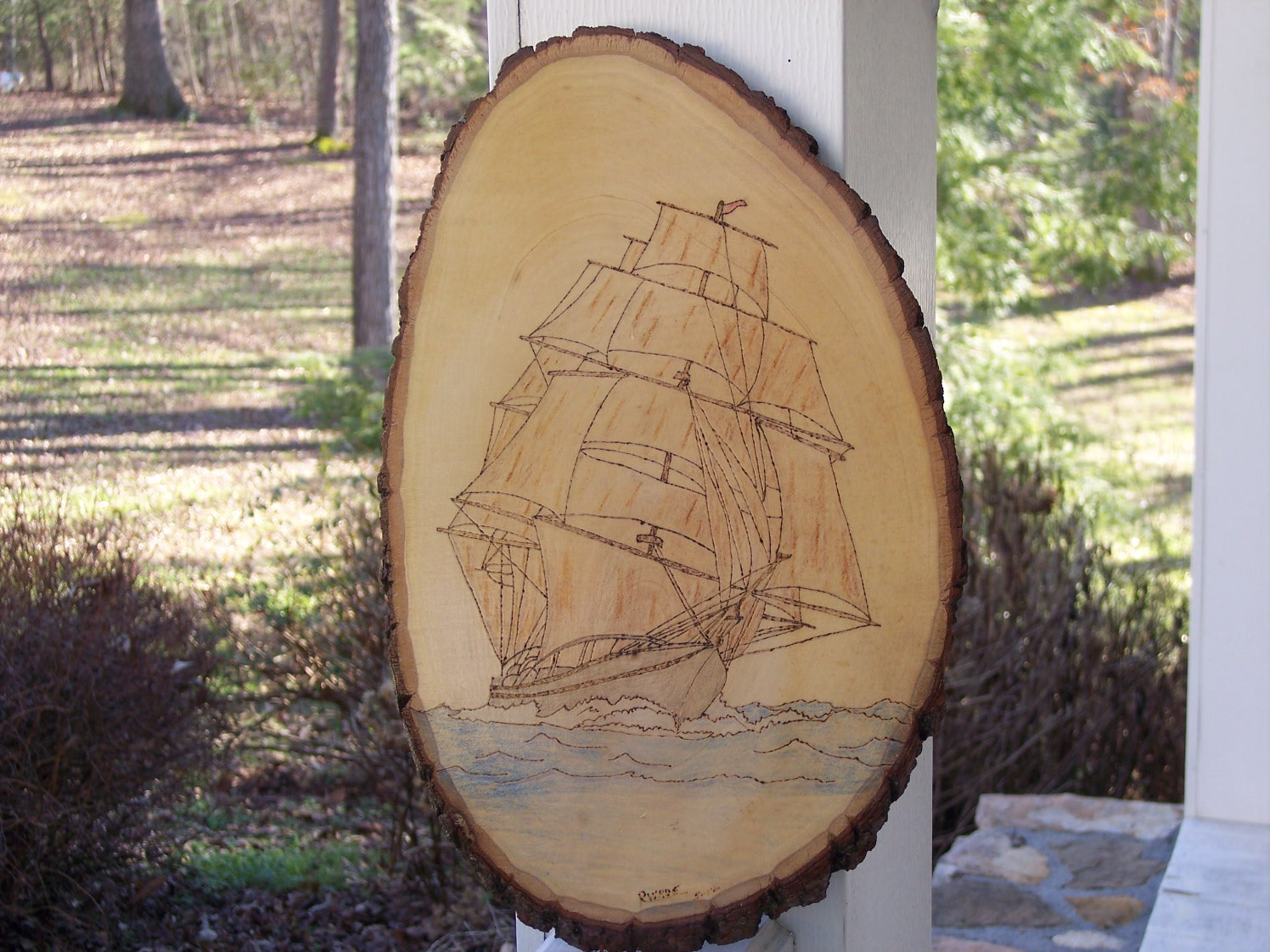 Sailing Ship Woodburning Pyrography | Schooner Chandlery