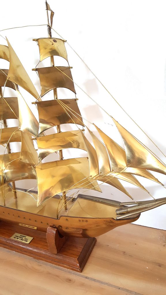 Vintage Brass Sailboat Model With Wood Stand ~ Mid Century Schooner ...