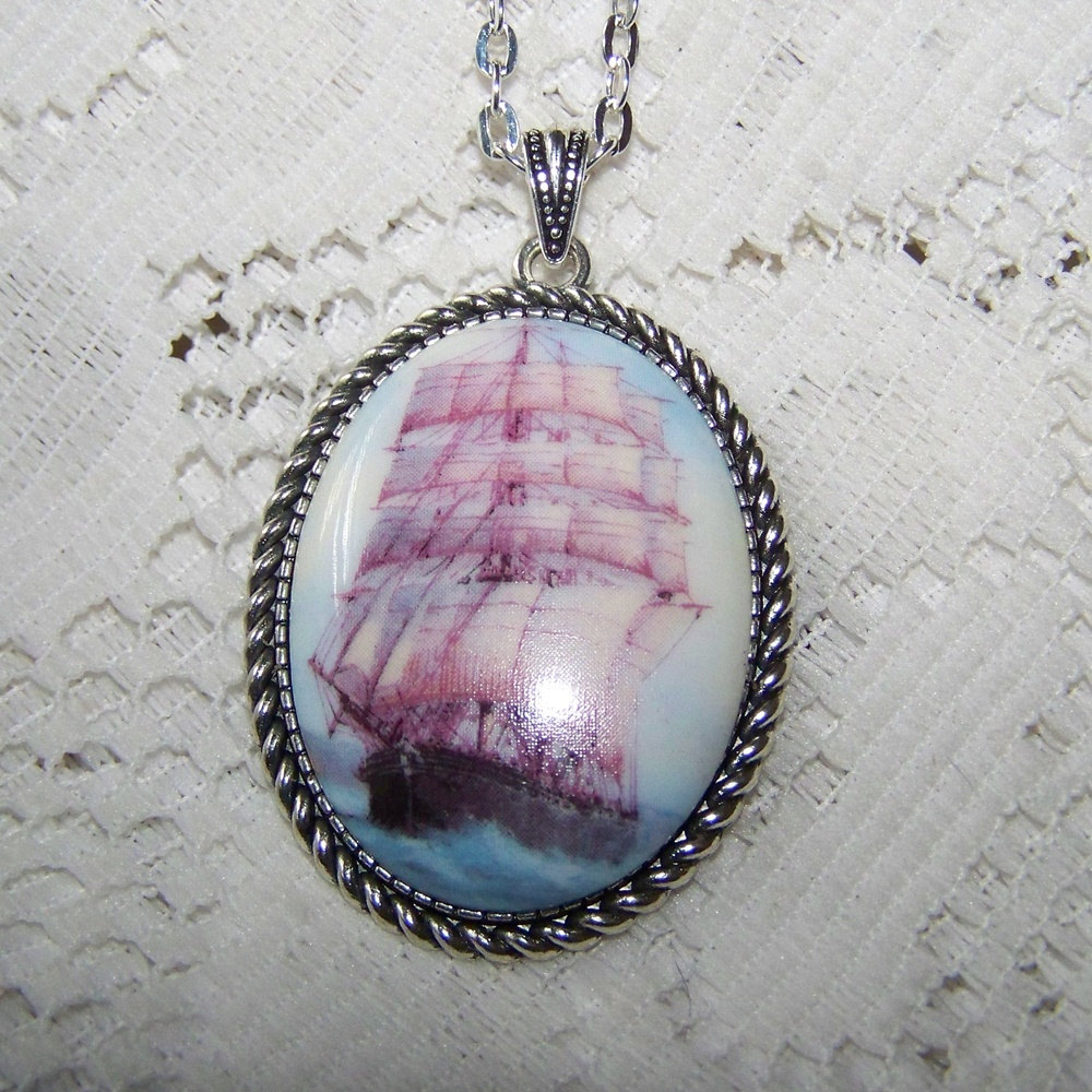 Clipper Ship Silver Rope Pendant, Nautical Schooner, Tall Ship Necklace ...