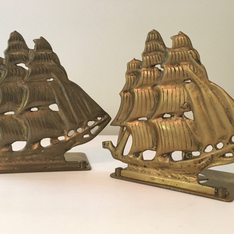 Vintage Pair of Brass Ship Bookends Maritime Tall Ships Schooners ...