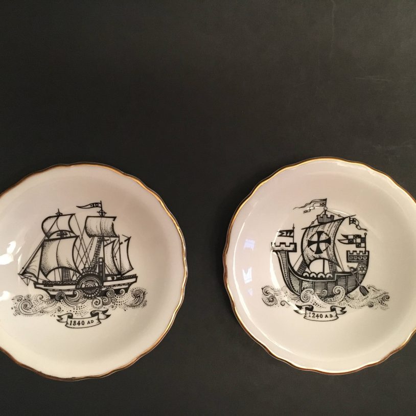 SHIP SEA PLATES - Royal Grafton - cocktail schooner plates - gold ...