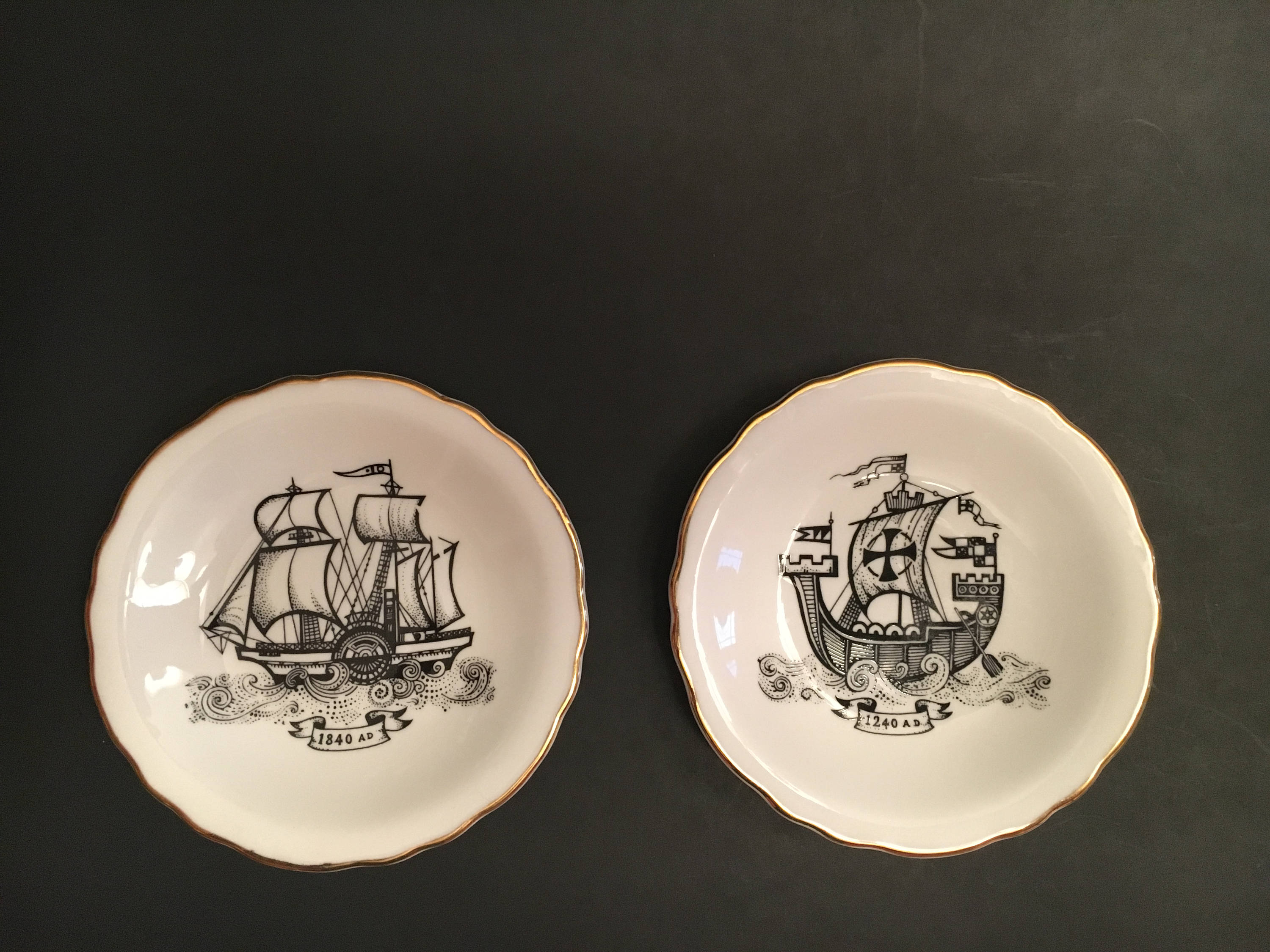 SHIP SEA PLATES - Royal Grafton - cocktail schooner plates - gold ...