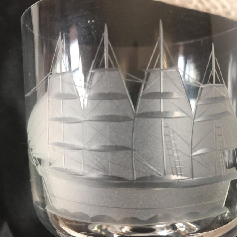 Vintage Set of (7 PC ) Etched Glass Schooner Sailing Boat Decanter Set ...