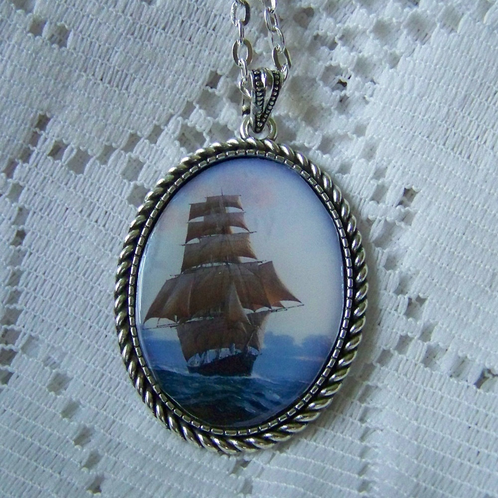 Windjammer Blue Sea Jewelry, Full Sail Clipper Ship, Nautical Schooner ...