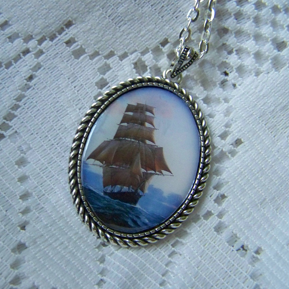 Windjammer Blue Sea Jewelry, Full Sail Clipper Ship, Nautical Schooner ...