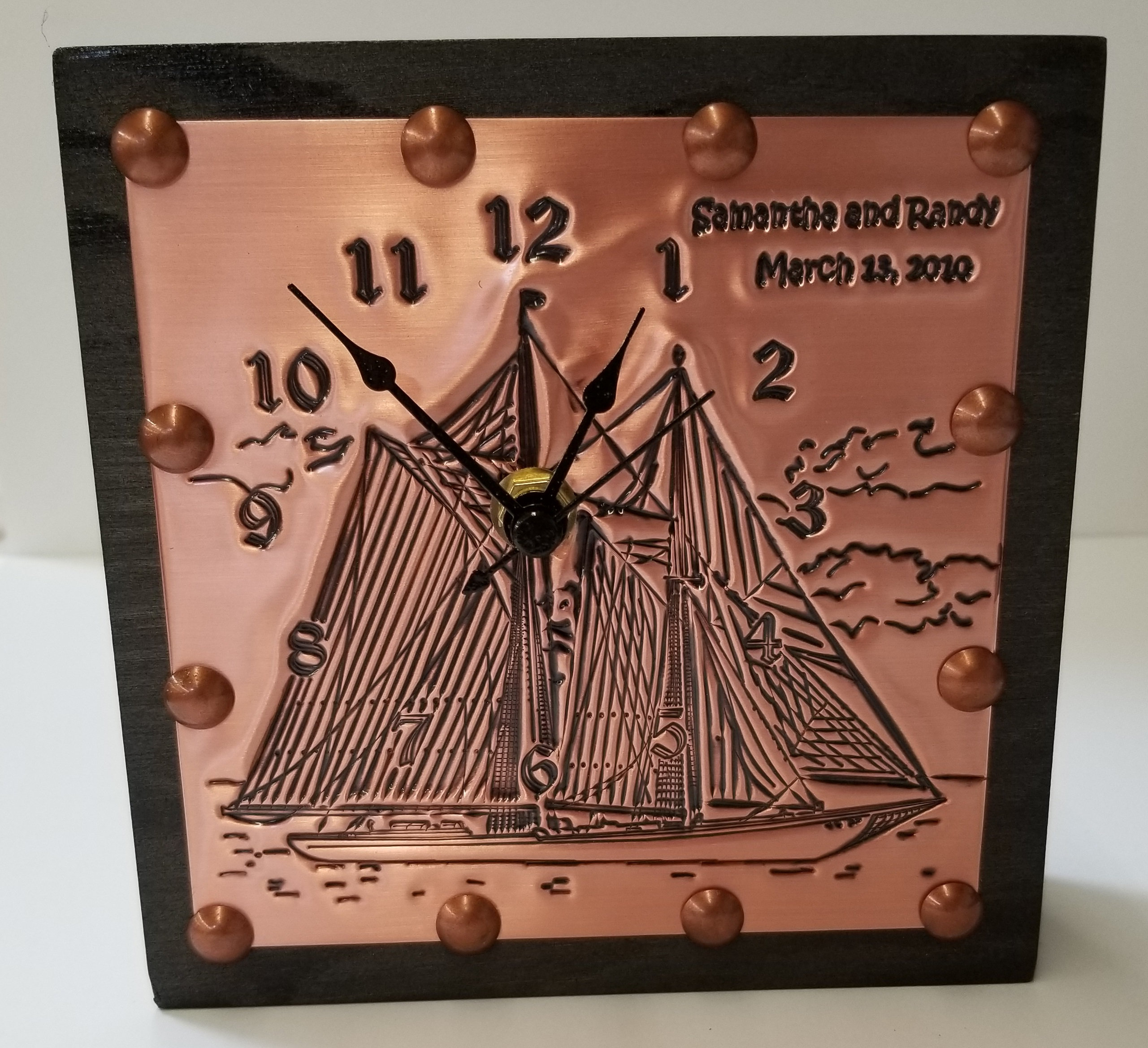Ship Clock engraved on copper, Copper Clock, Schooner Clock, Nautical ...