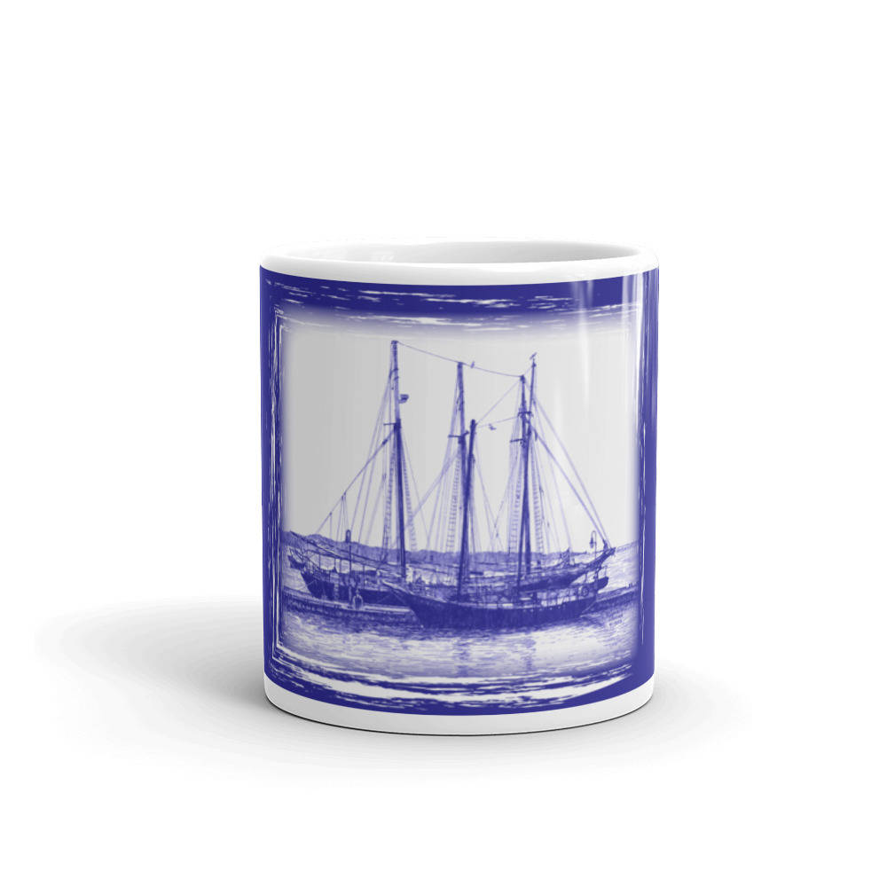 Schooners on Blue Background Mug | Schooner Chandlery