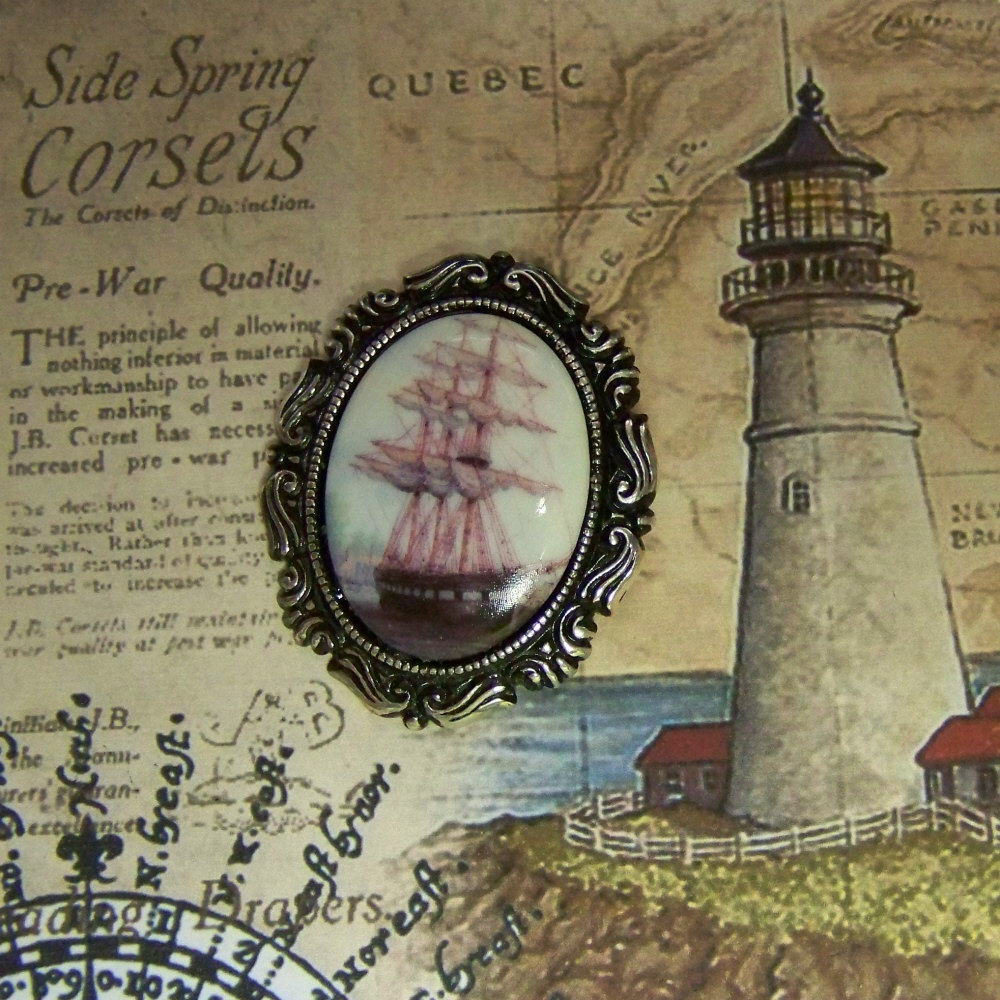 Vintage Sailing Ship Pendant Brooch - Schooner - Pirate Ship - Sailing ...