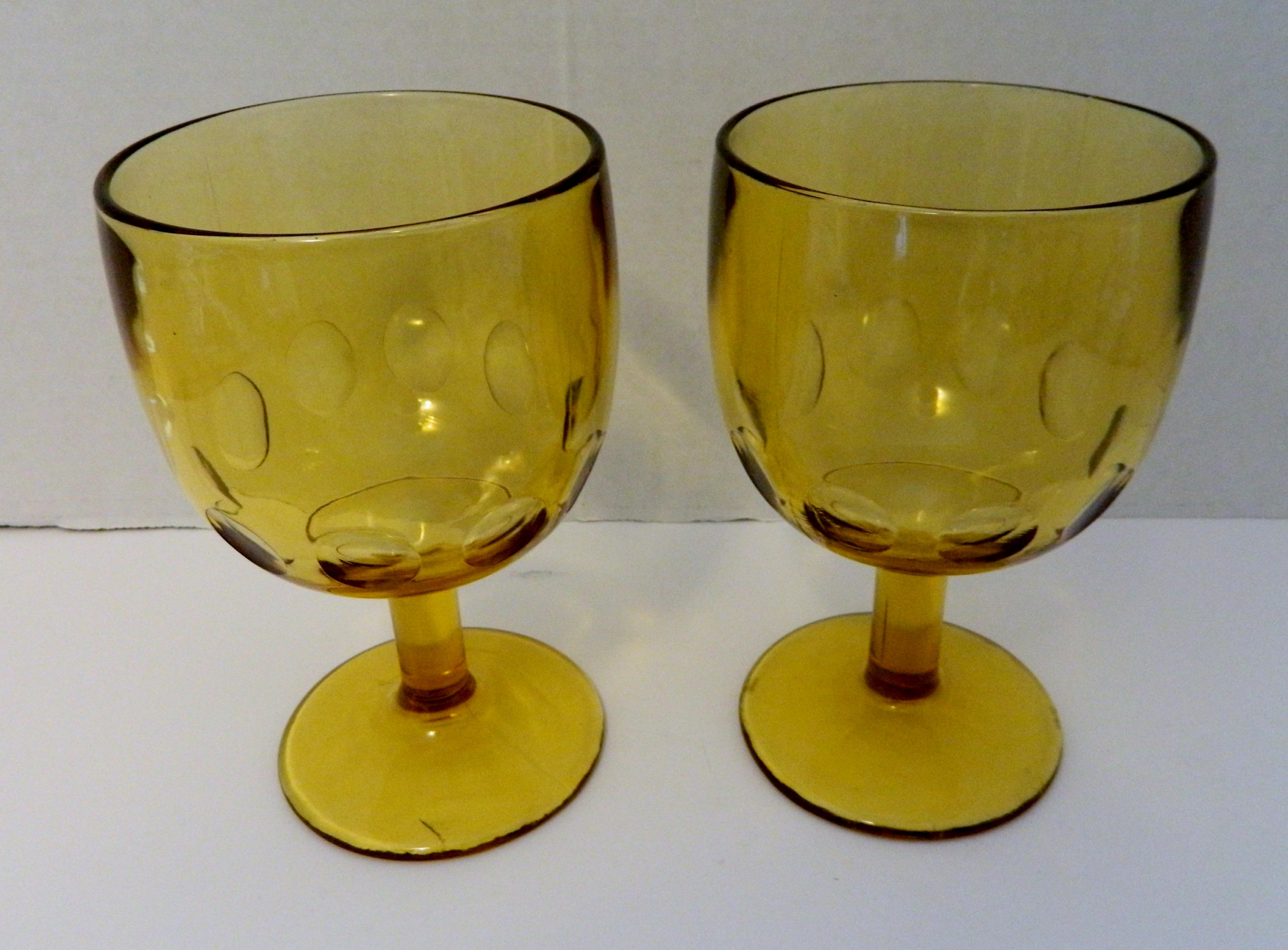 Drink & Barware Set of 5 vintage amber color glass goblets thumbprint ...