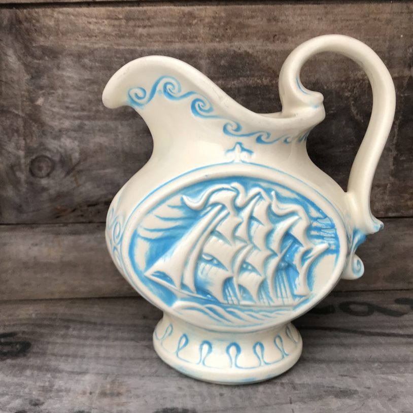 Schooner Pitcher, McCoy Pottery, Blue and White, Nautical Pottery ...