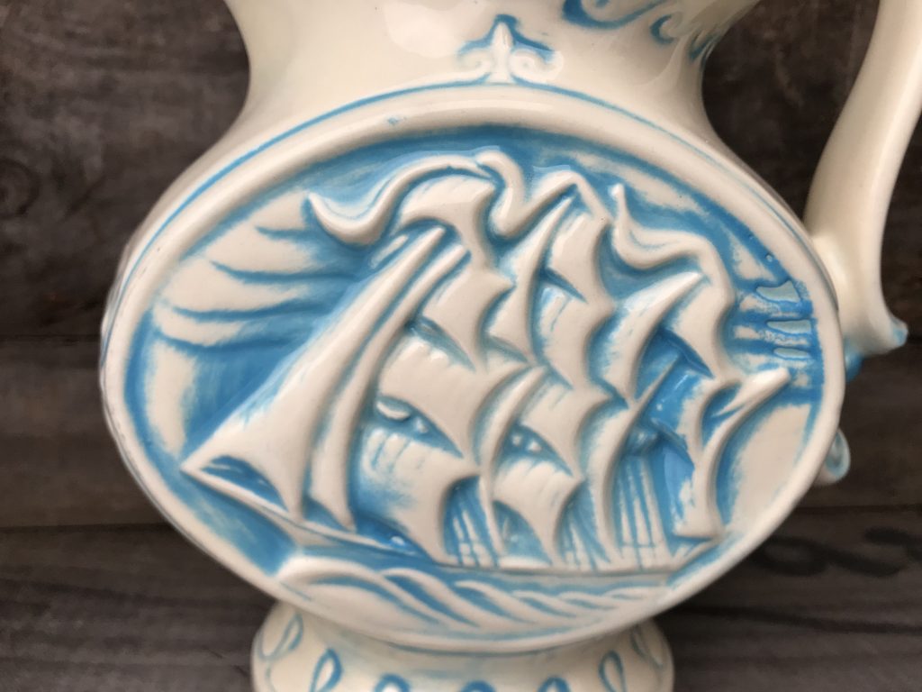 Schooner Pitcher, McCoy Pottery, Blue and White, Nautical Pottery ...