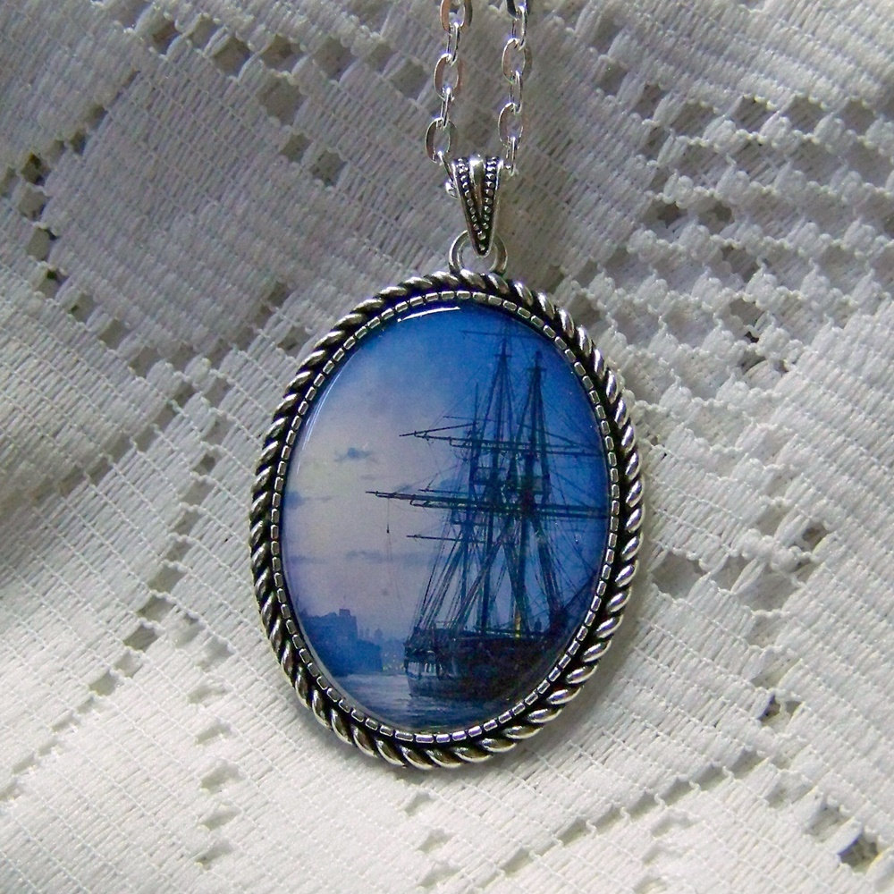 Clipper Ship Silver Rope Pendant, Nautical Home Port, Tall Ship ...