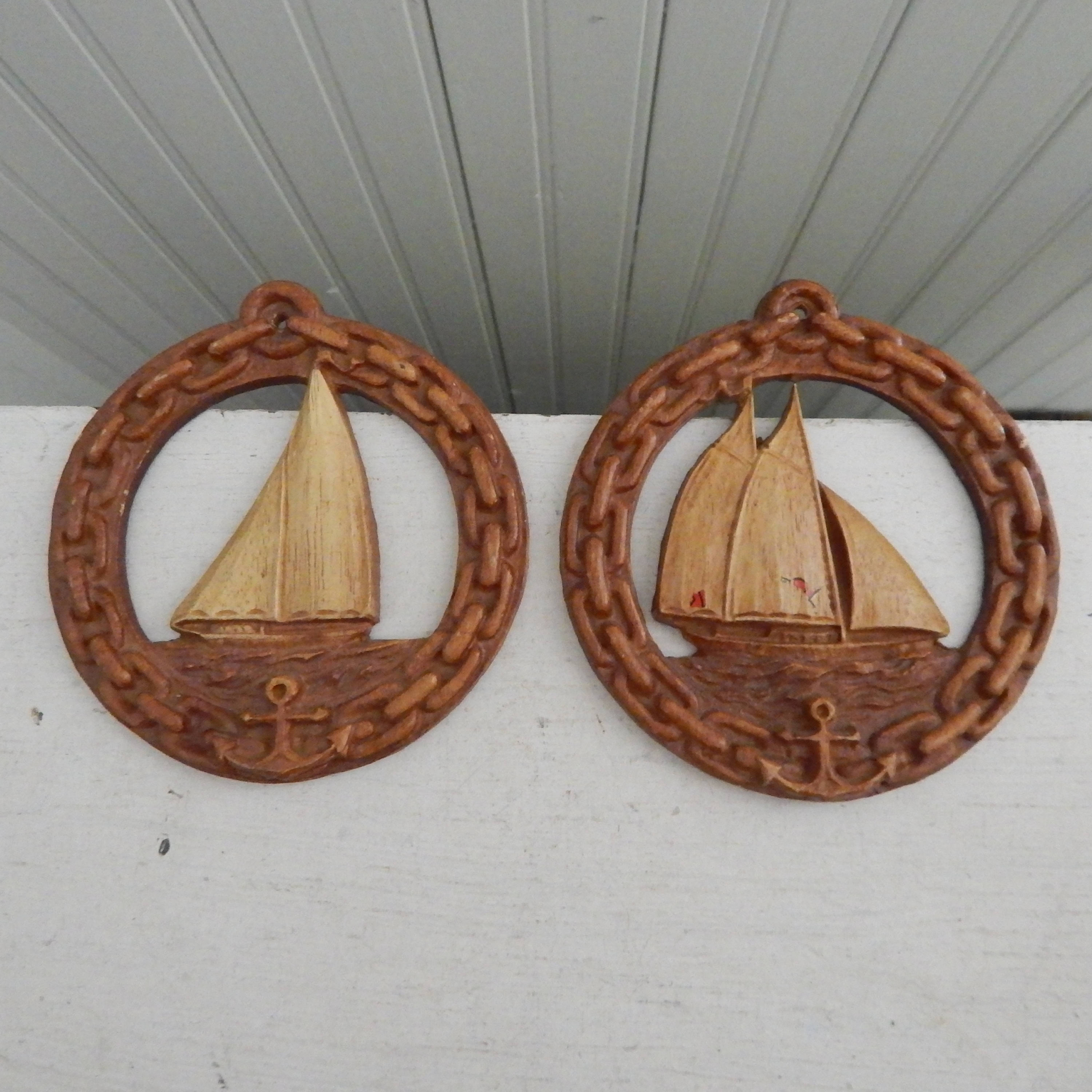Rustic Sailing Ship Nautical Plaques - Tall Ships Schooners - Set of ...