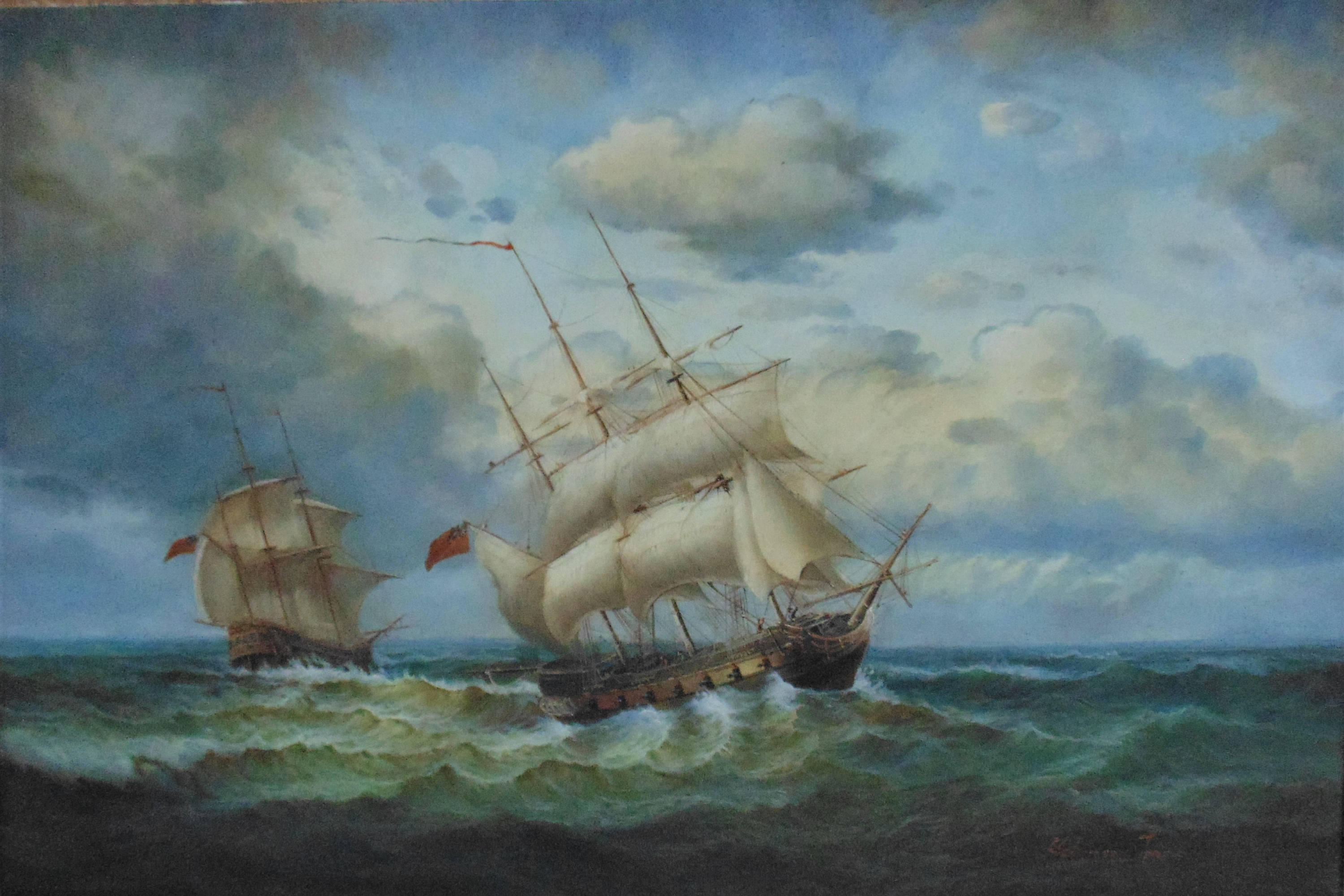 LARGE Clipper Ship Painting Oil on Canvas Signed Robinson Jones Listed ...