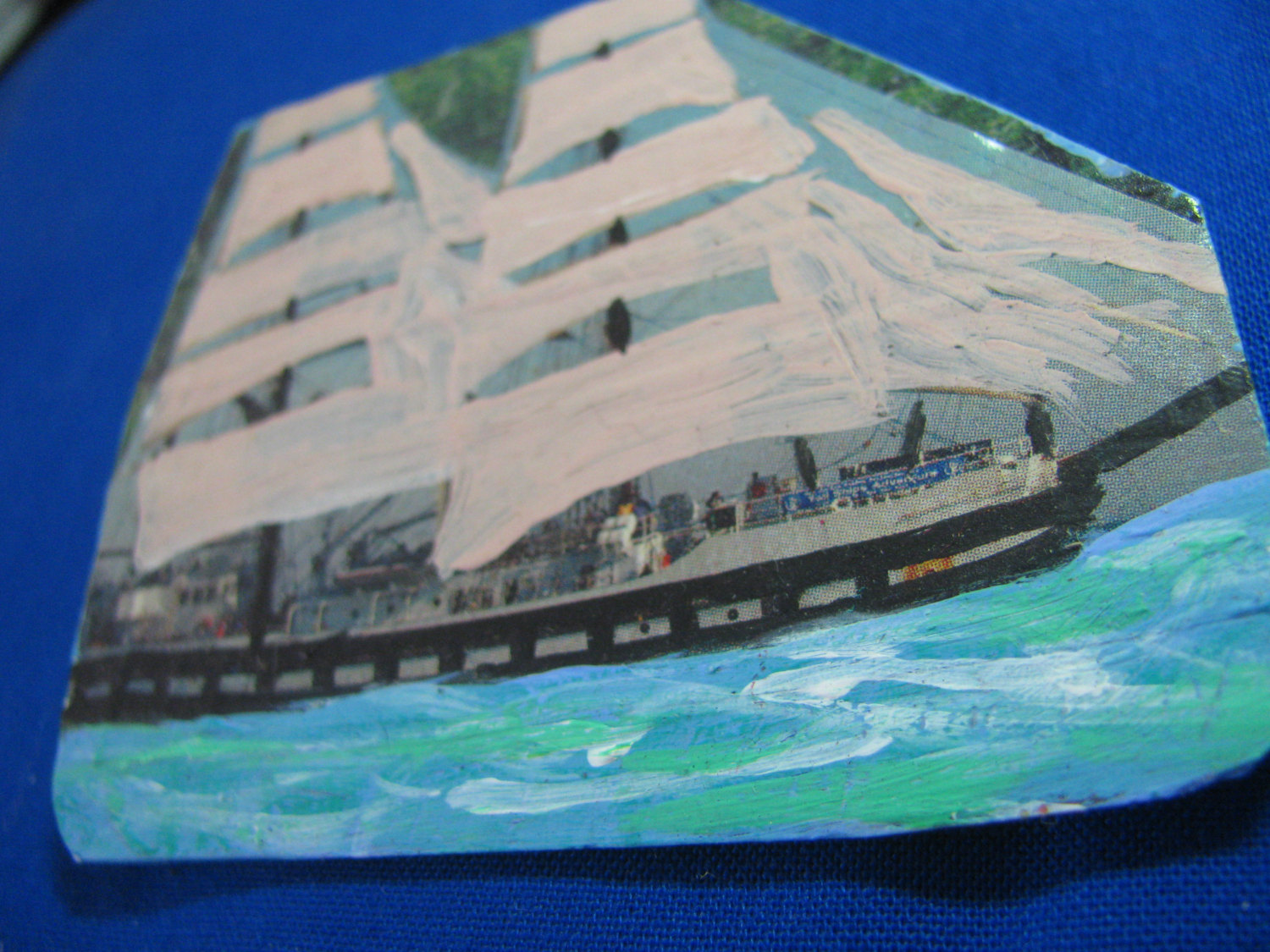 Handmade Art Collage Pin - Ship | Schooner Chandlery