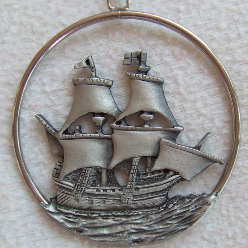 Mid Century Sailing Ship Schooner Pewter Chunky Huge Link Chain ...