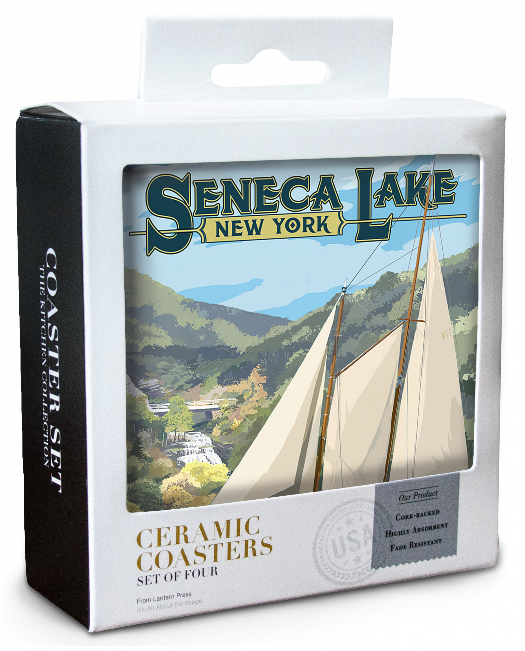 Seneca Lake NY Schooner Sailboat Lake - LP Artwork (Set of 4 Ceramic ...