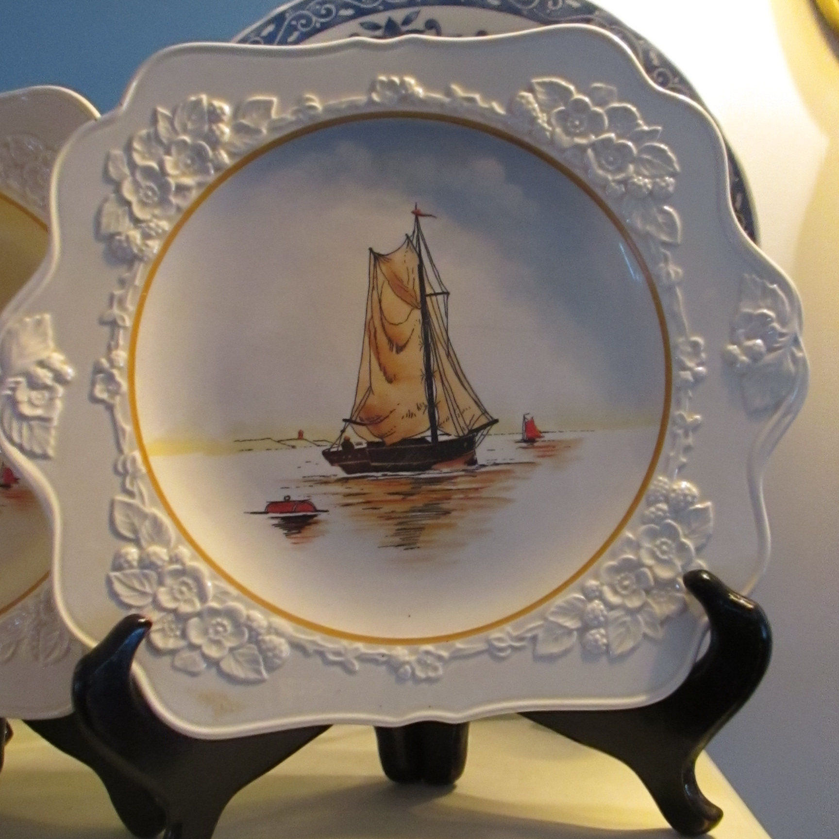 Crown Ducal Plate Ceramic Dish Hand Painted Schooners Boats Asian Style ...
