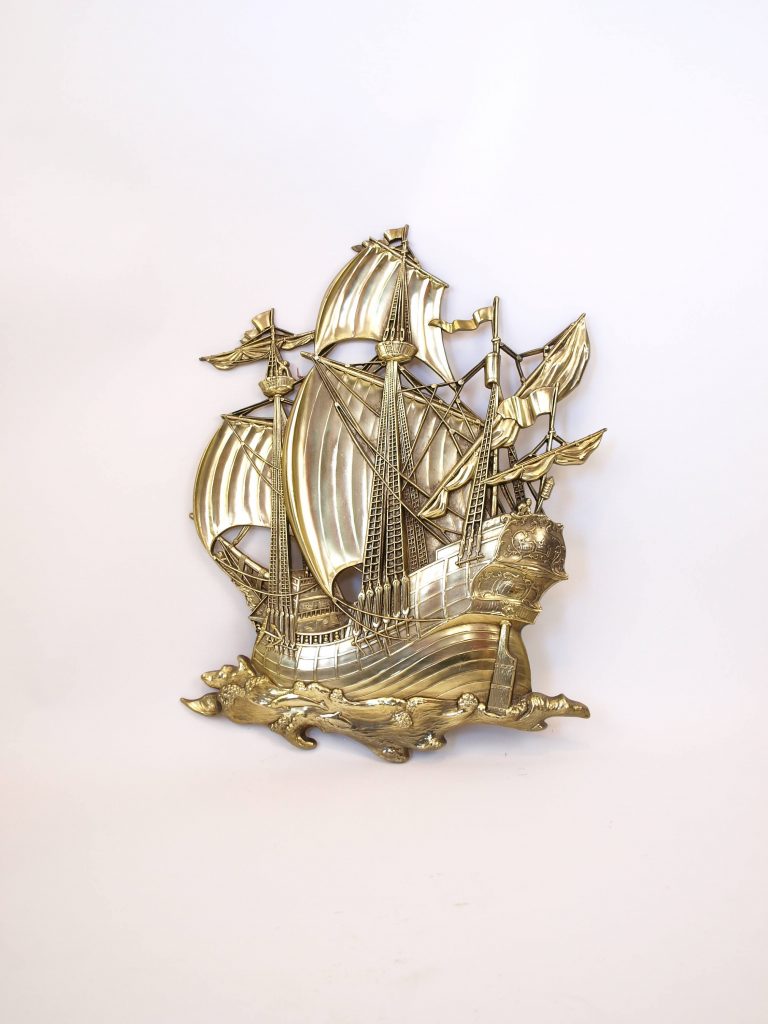 Sculpture Vessels Mid Century Large Syroco Gold Wall Decor Sailing Ship ...